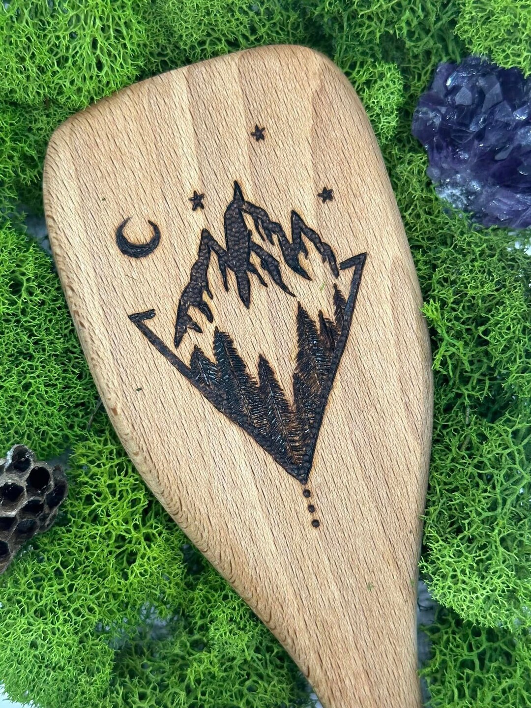 Hand Burned Mountain Wooden Spatula / Spoon - Unique Kitchen Utensil ...
