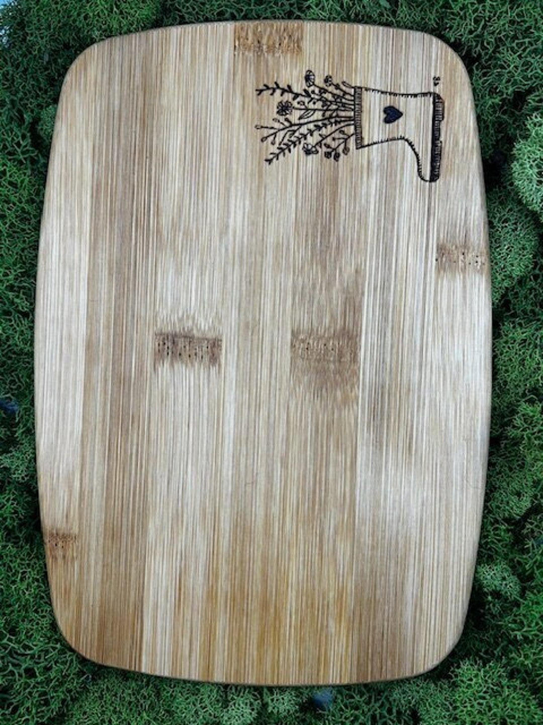 Hand Burned Cutting Board With Wildflower Rainboot - Unique Cutting ...