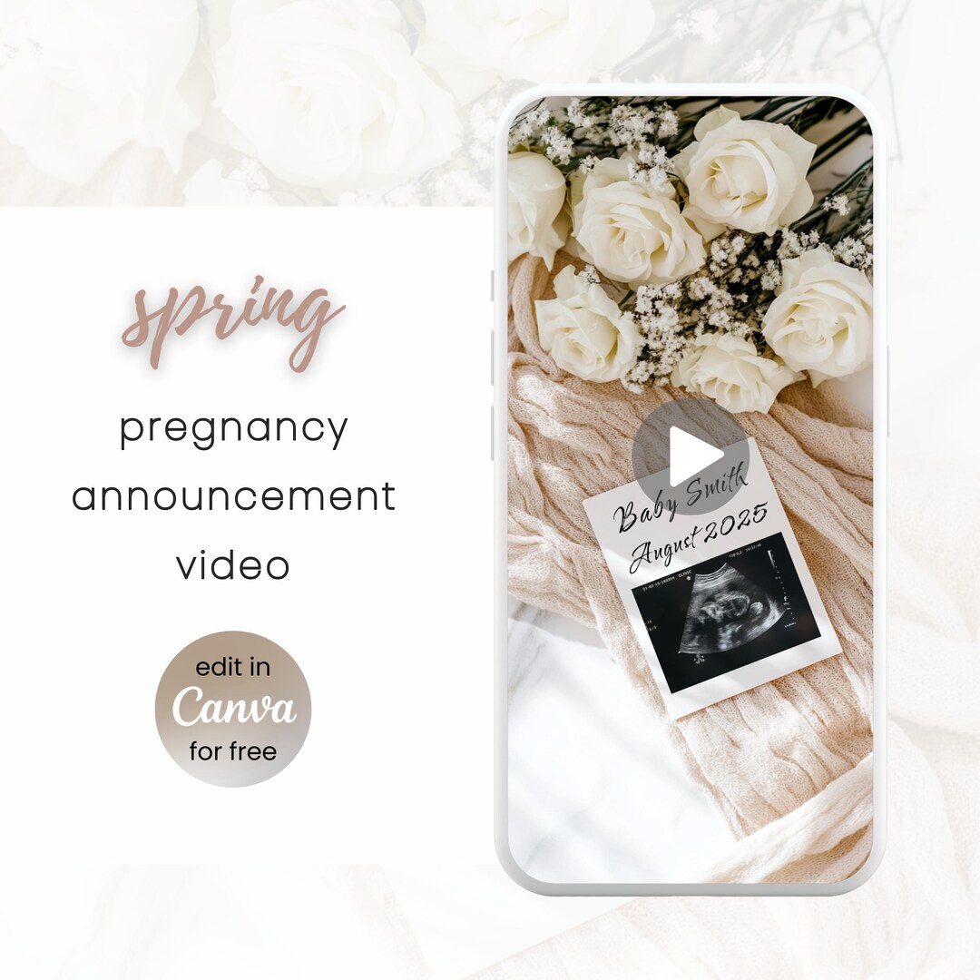 Animated Spring Pregnancy Announcement Video: Canva Template (digital ...