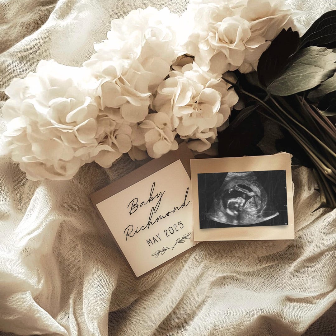 White Flowers Pregnancy Announcement Digital Baby Reveal Image ...