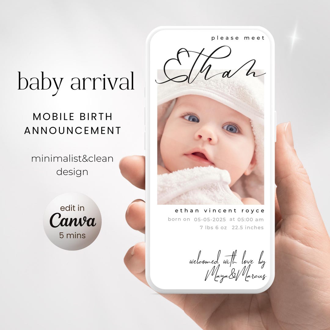 Baby Birth Announcement, Mobile, Editable Canva Template - Etsy
