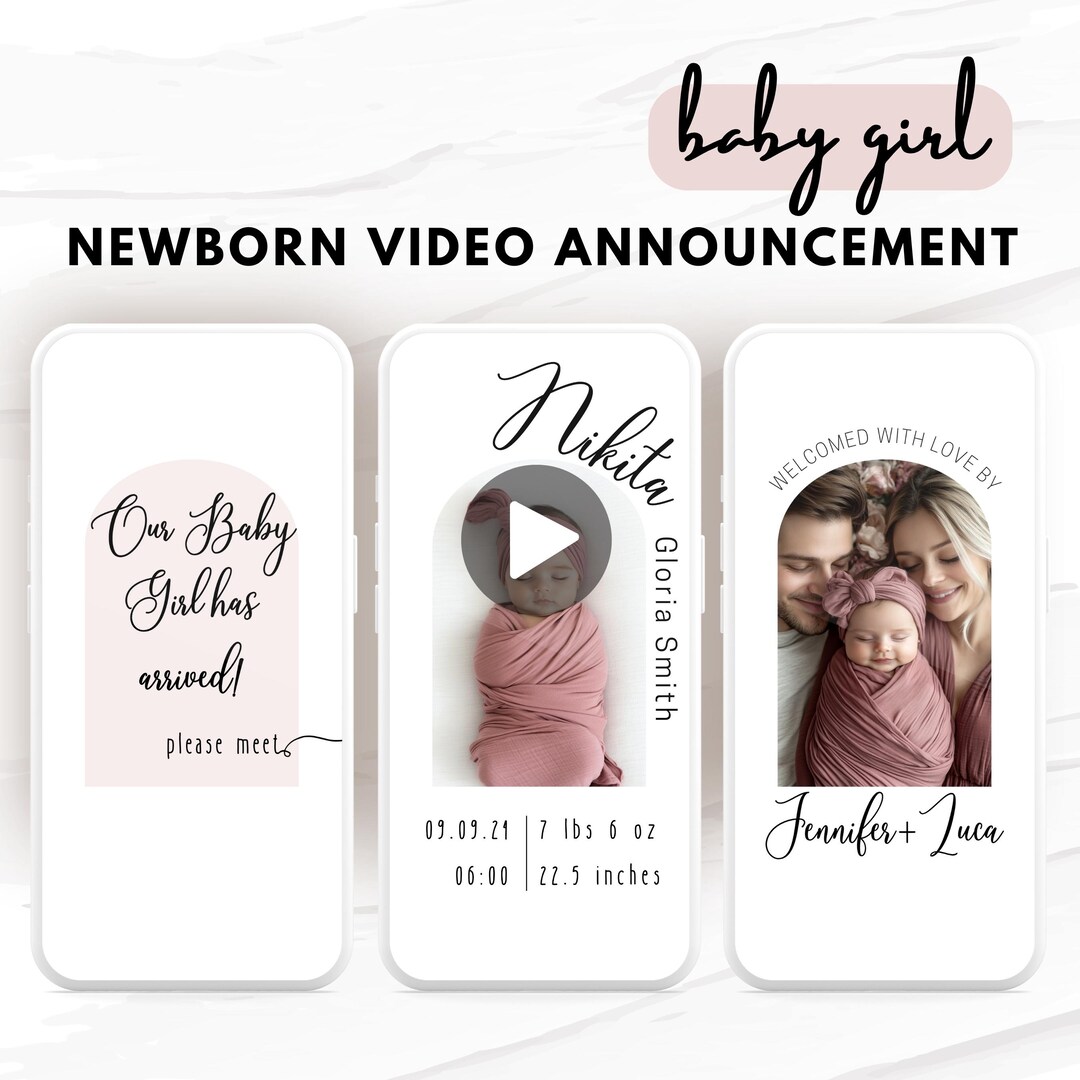 Baby Girl Video Announcement Template: Instant Edit (digital) - Etsy