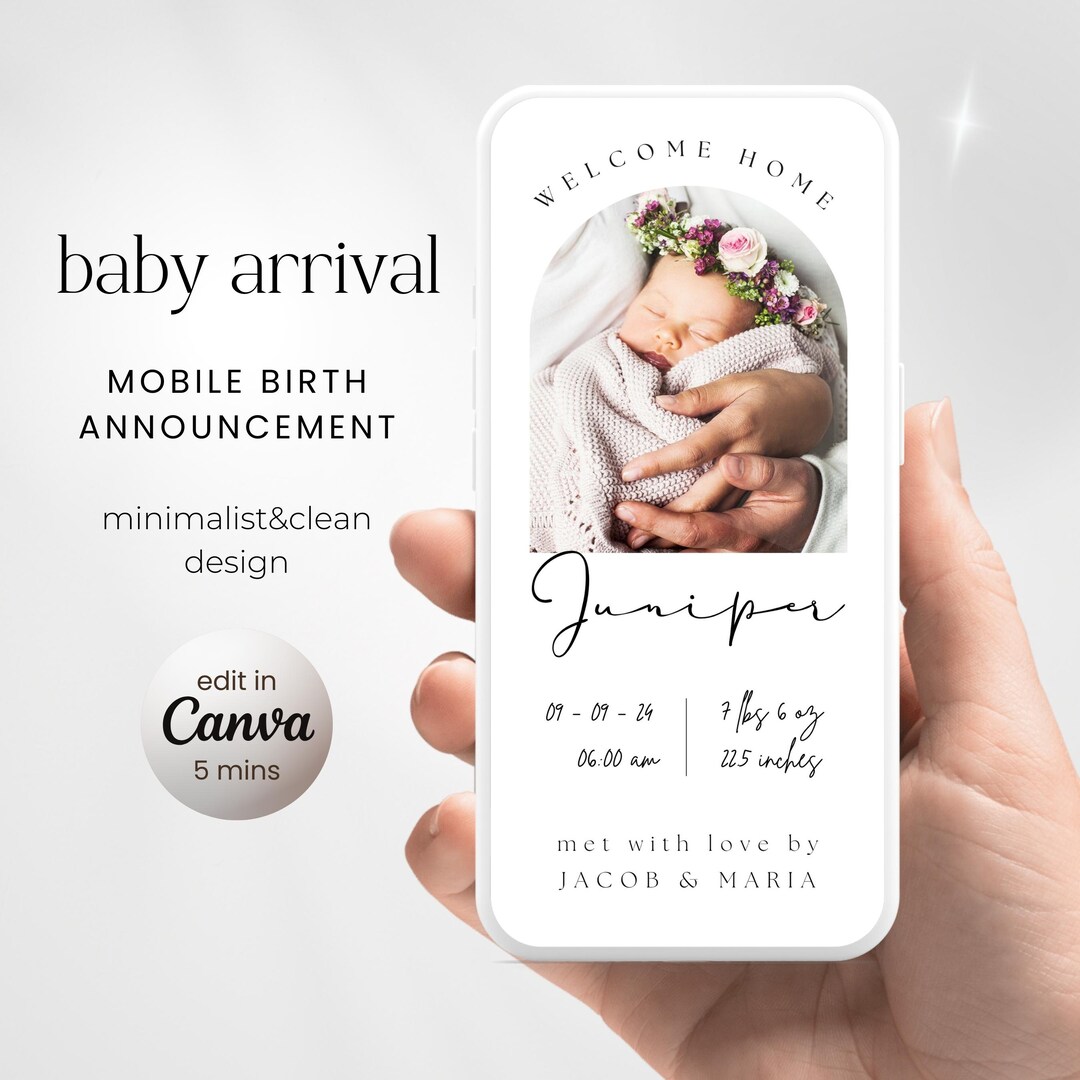 Baby Girl Birth Announcement Template, New Born Baby Arrival Digital ...