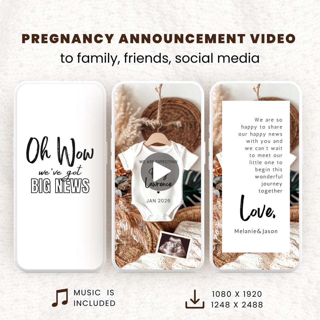Rustic Boho Pregnancy Announcement Video: Early Baby Reveal (editable ...