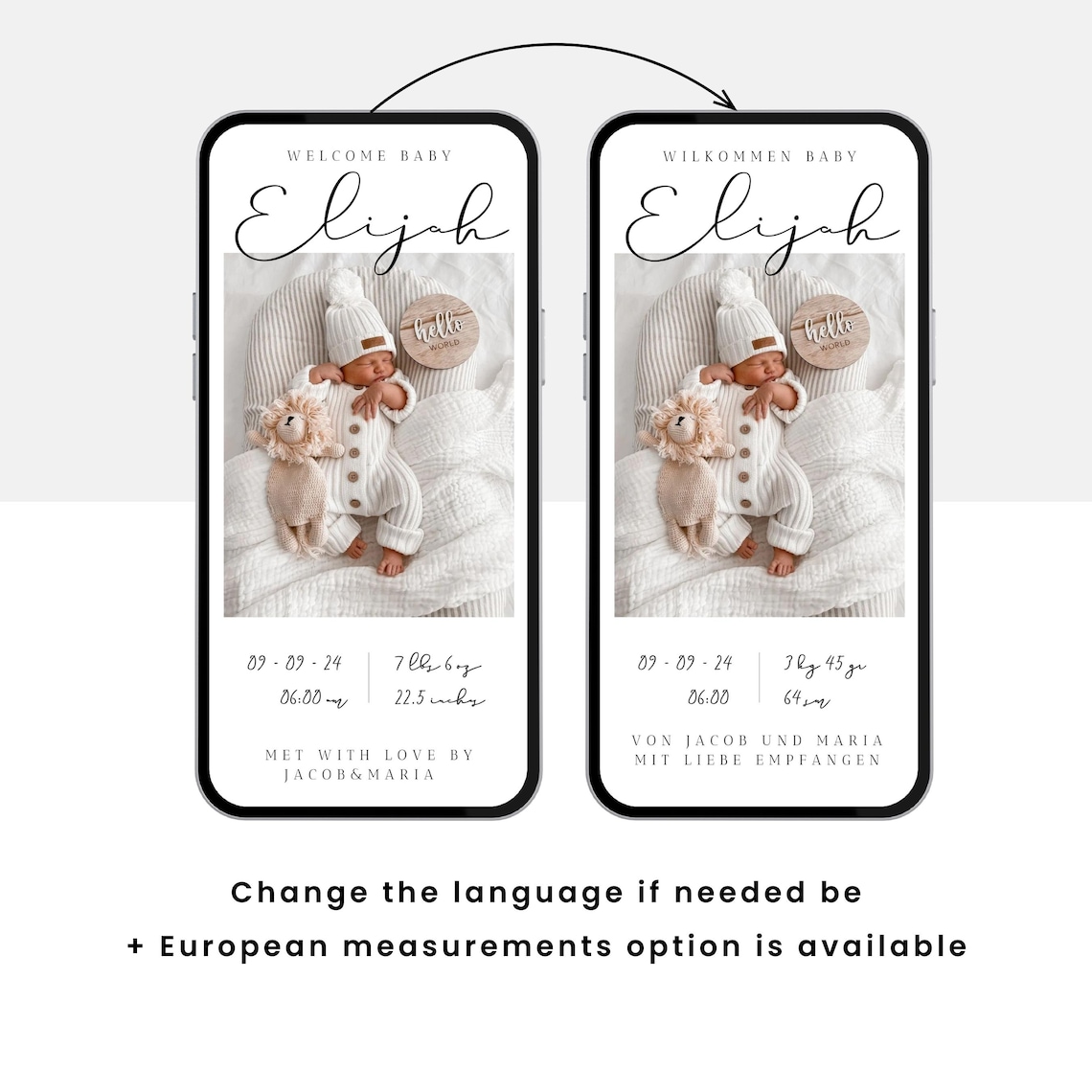 Modern Mobile Birth Announcement Template: Minimalist Newborn Photo ...