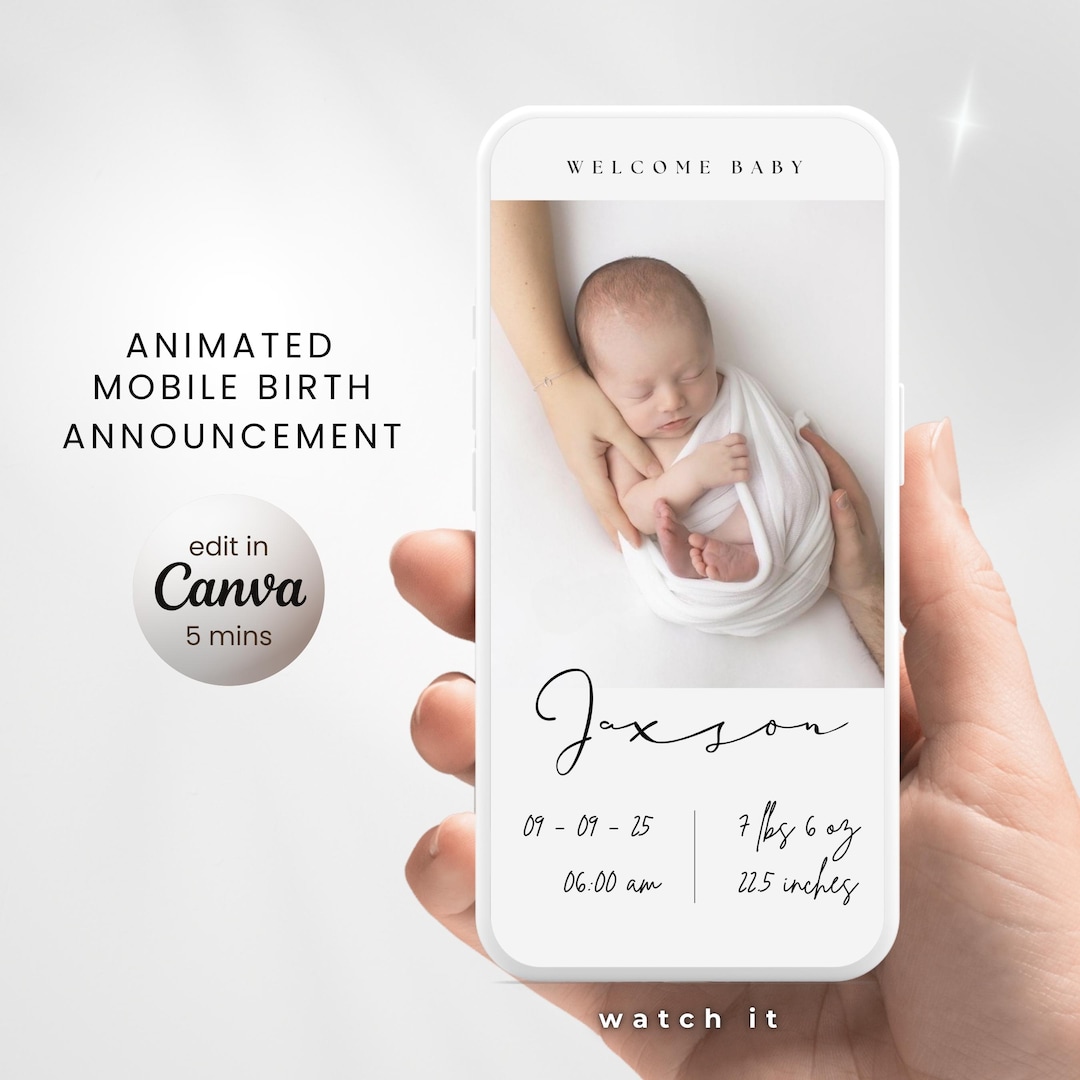 Baby Birth Announcement Template, Newborn Baby Arrival Digital,animated ...