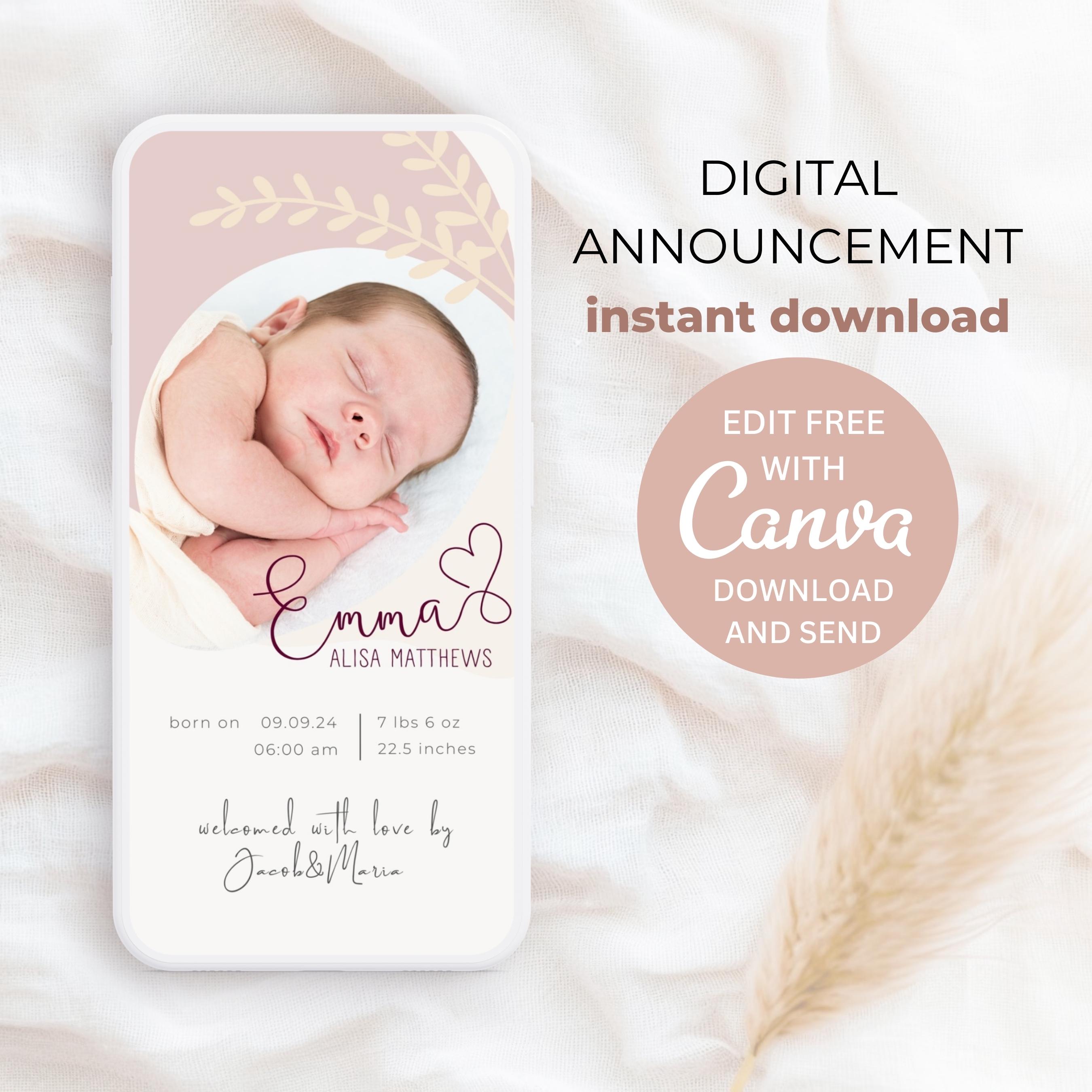 Mobile Newborn Baby Girl Introduction Digital, Editable Electronic ...