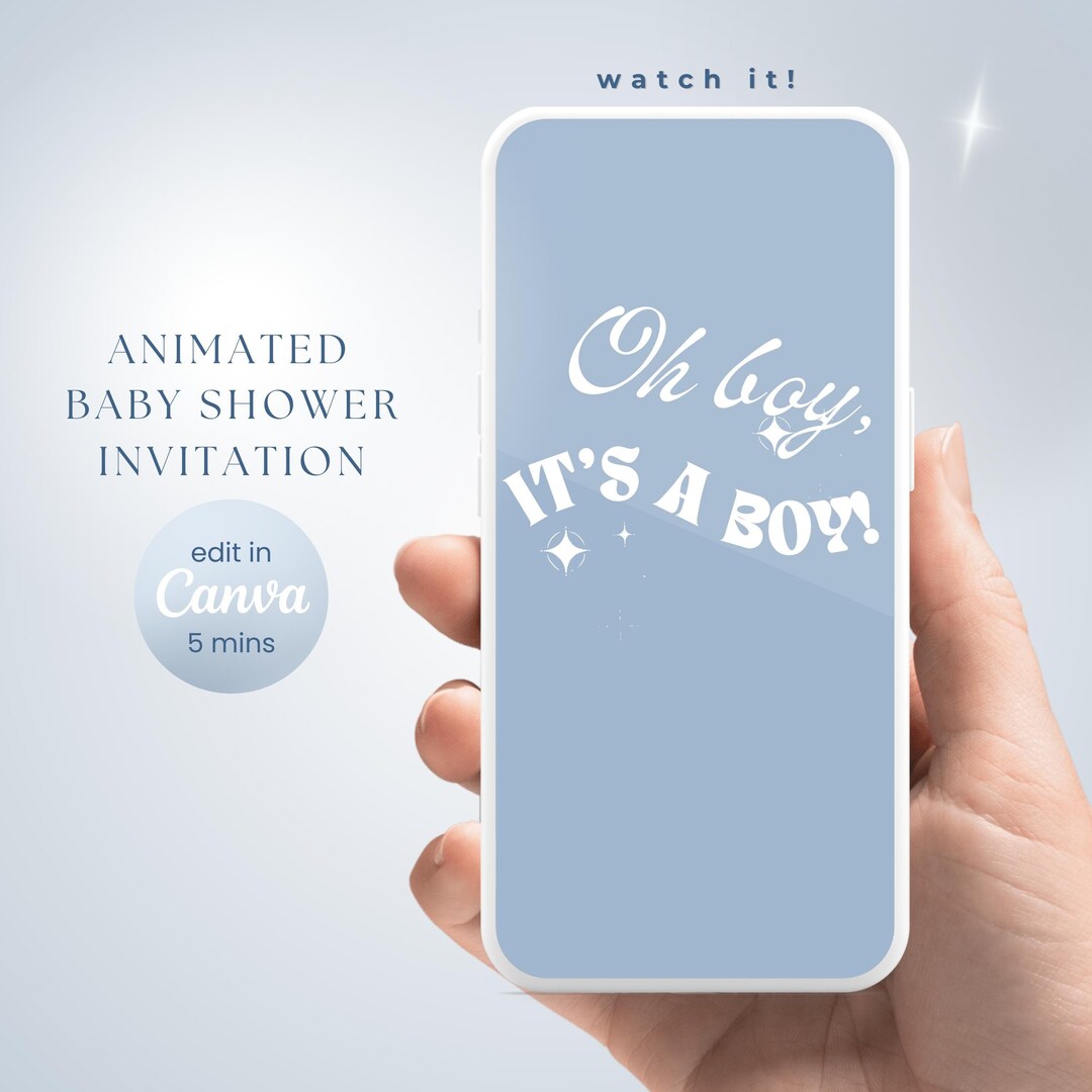 Baby Boy Baby Shower Animated Invitation Template, Editable Baby Shower ...