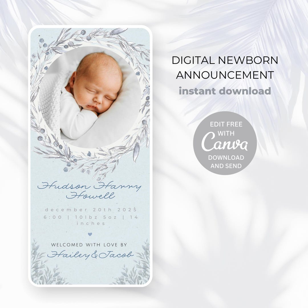Baby Boy Arrival Announcement Template, New Born Baby Boy Birth Digital ...