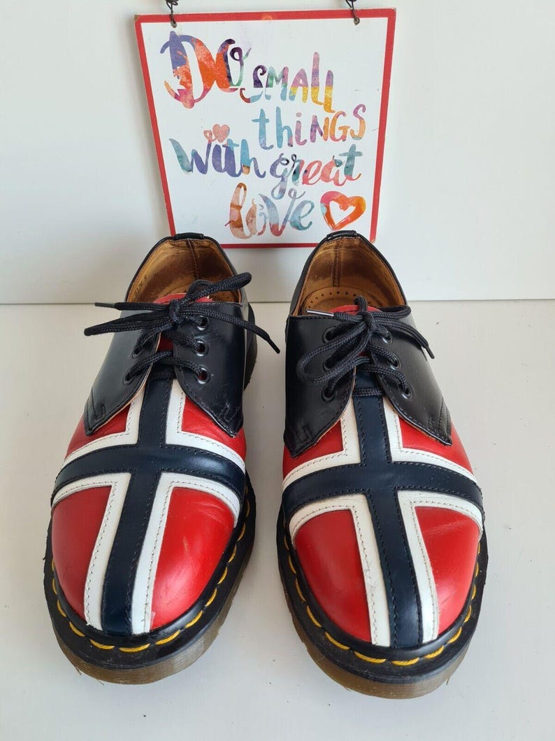 Dr Martens 1461 Vintage England Norway Flag 3 Eye Black Red Shoes UK 5 ...