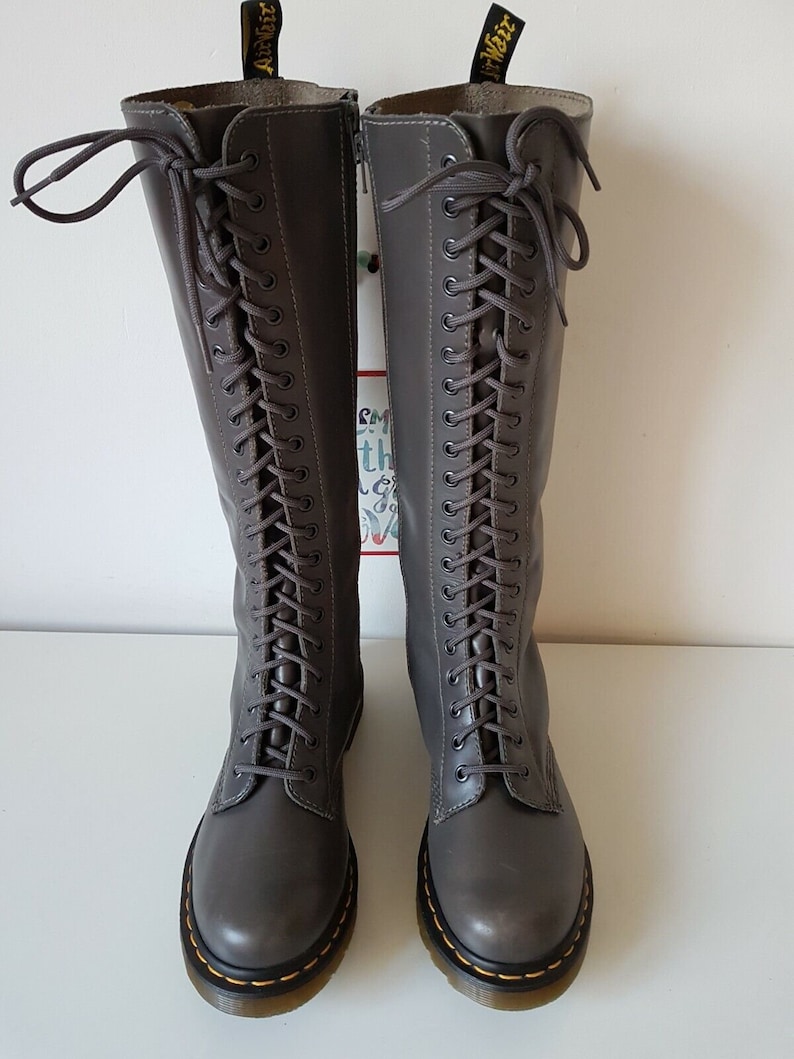 Dr Doc Martens 20 Holes 1b60 Tall Knee High Zip Grey Boots UK 5 EU 38 ...