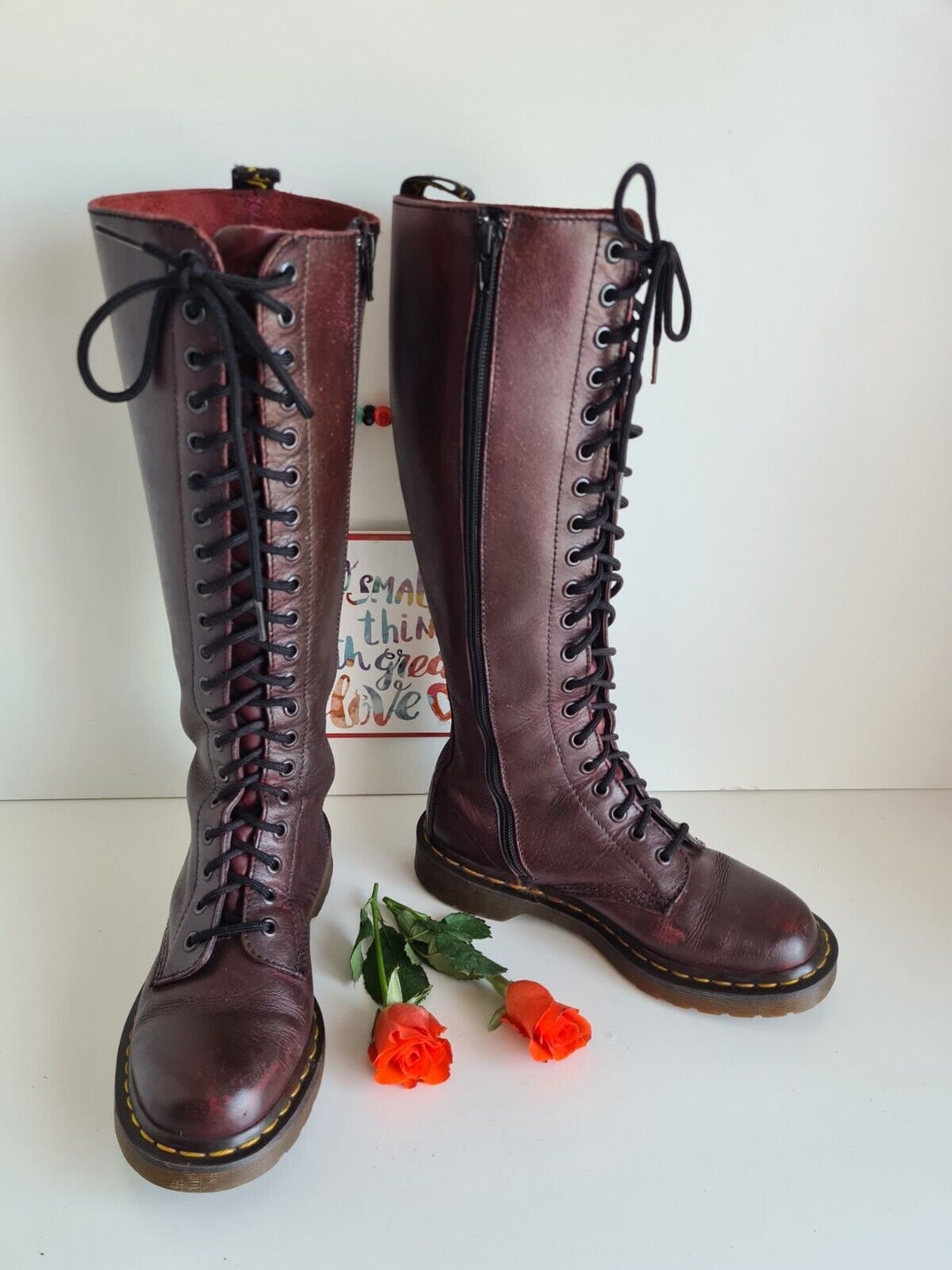 Dr Martens Zip 20 Red Burgundy Hole 1B60 Knee High Tall Boots UK 4 EU 37 US 6 - Etsy