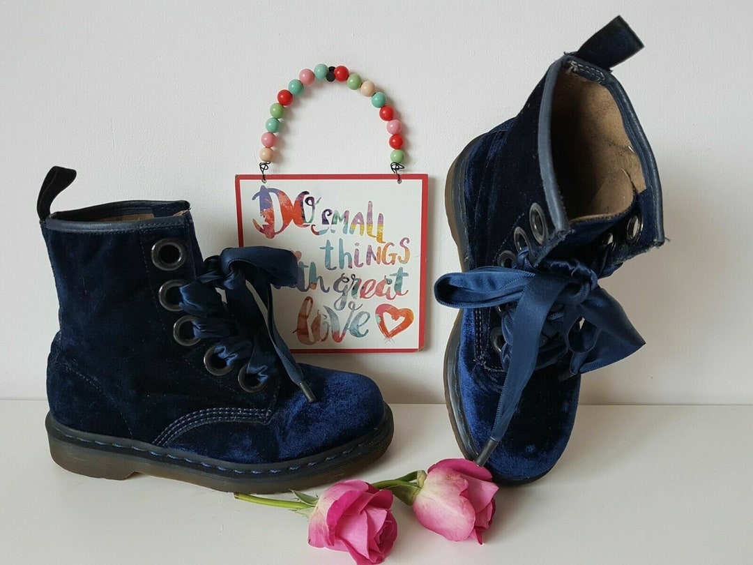 Dr Doc Martens 5 Hole Large Eye Grace Blue Velvet Boots UK 4 EU 37 US 6 ...