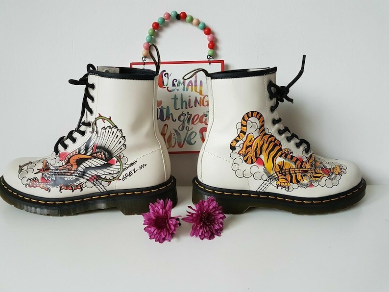 Brand New Dr Martens X Grez 1460 Backhand Tattoo White Leather 8 Hole ...