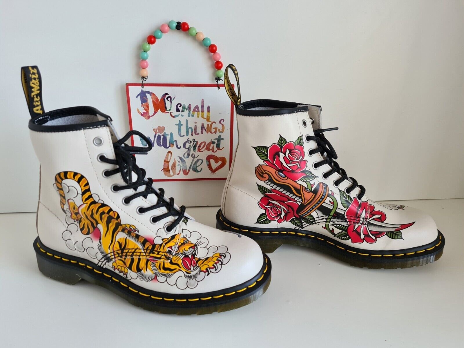 Dr Martens X Grez 1460 Backhand Tattoo White Leather 8 Hole Boots UK8 ...