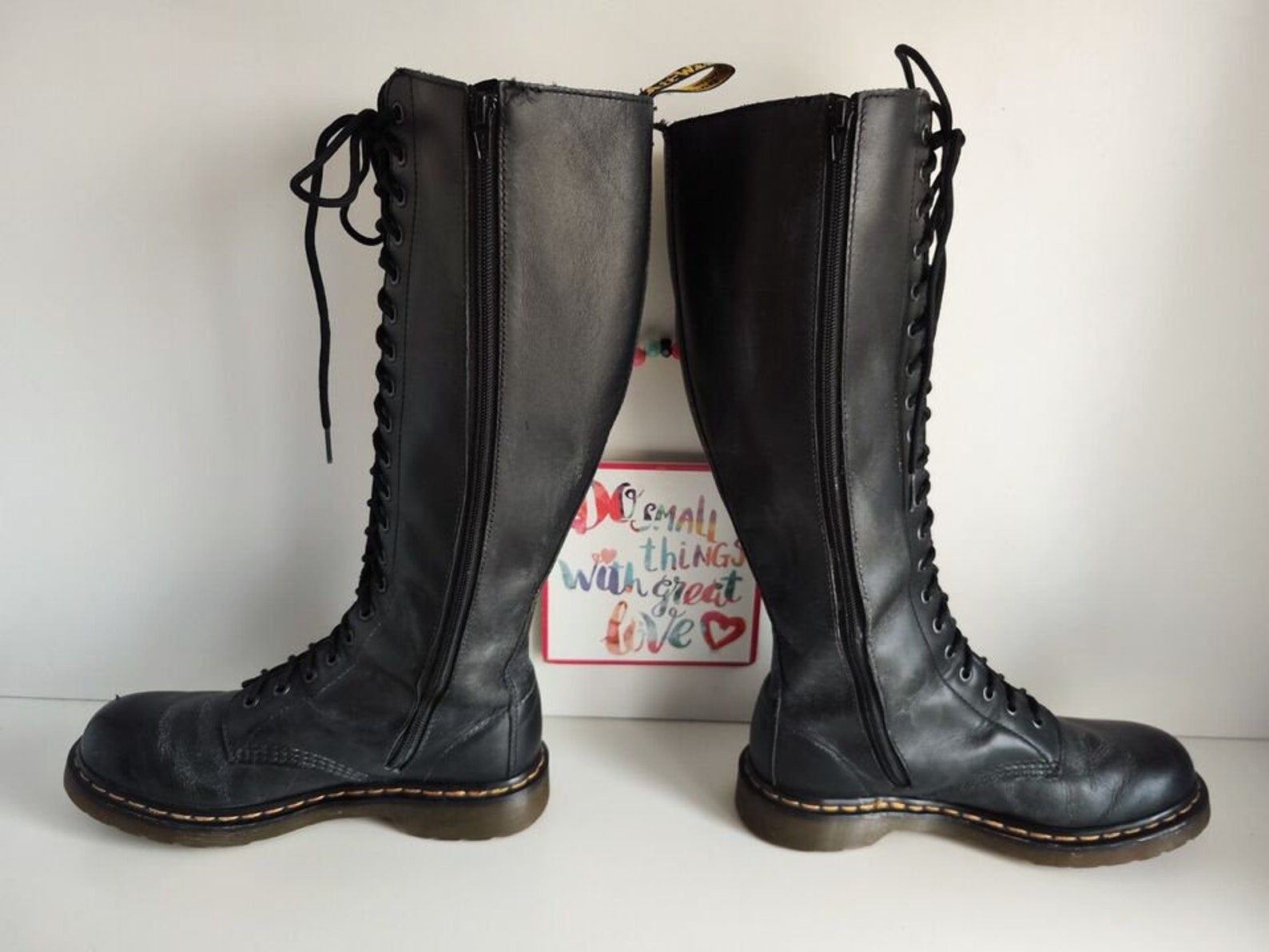 Dr Martens 20 Hole 1b60 Zip Black Leather Boots Tall Knee High UK7 EU41 US9 - Etsy