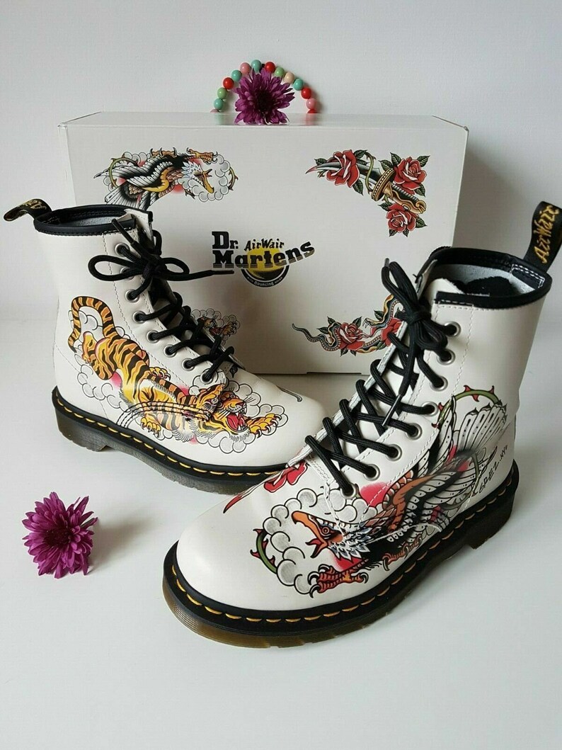 Brand New Dr Martens X Grez 1460 Backhand Tattoo White Leather 8 Hole ...