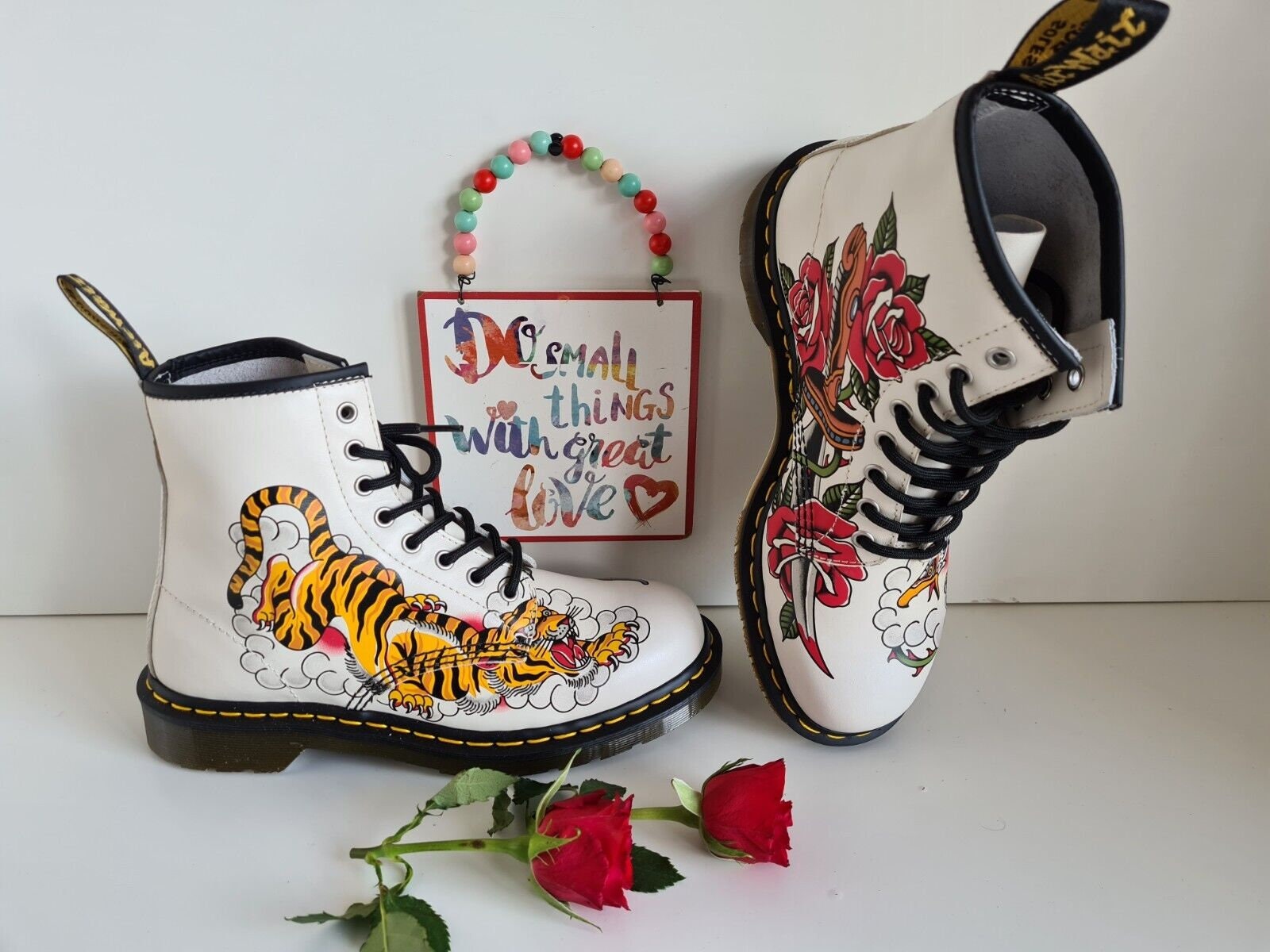 Dr Martens X Grez 1460 Backhand Tattoo White Leather 8 Hole Boots UK8 ...