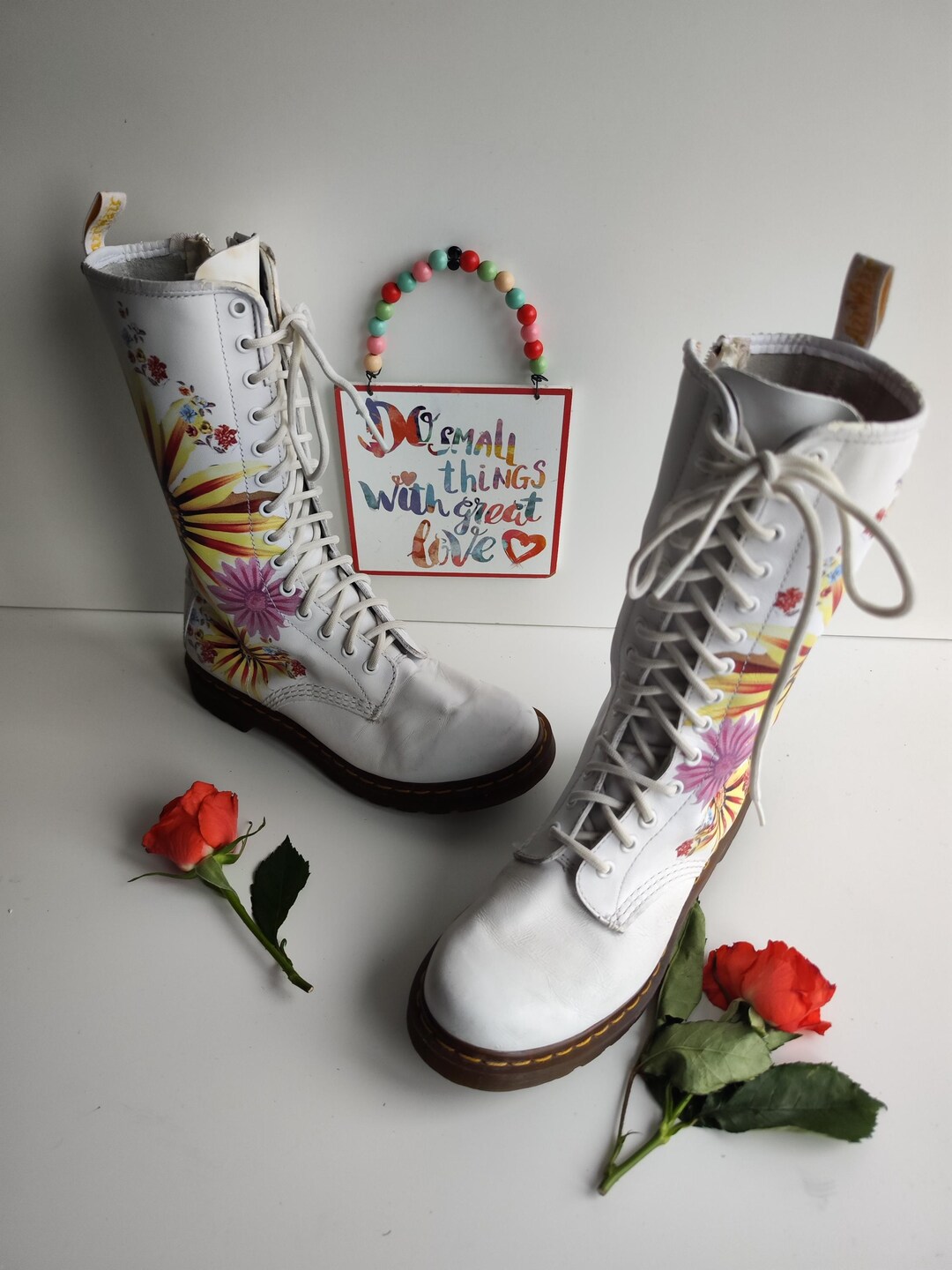 Dr Martens Flower Burst Mid Calf Boots, Floral White, UK6 EU39 - Etsy