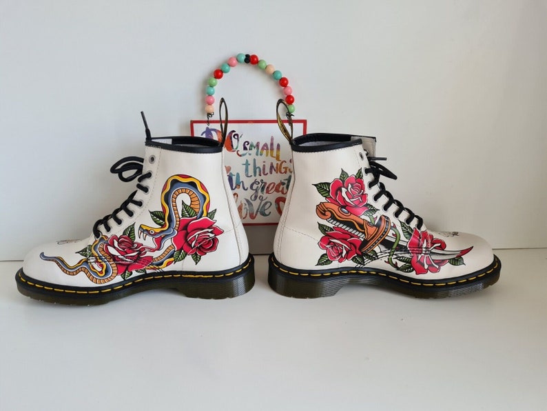 Dr Martens X Grez 1460 Backhand Tattoo White Leather 8 Hole Boots UK8 ...