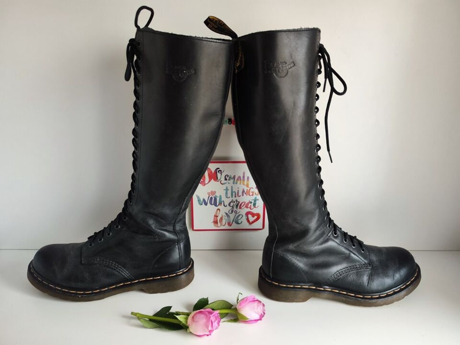 Dr Martens 20 Hole 1b60 Zip Black Leather Boots Tall Knee High UK7 EU41 US9 - Etsy