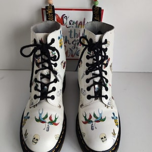 Dr. Martens 1460 Tattoo Boots, White Skull Design (UK 4 / US 6) - Etsy
