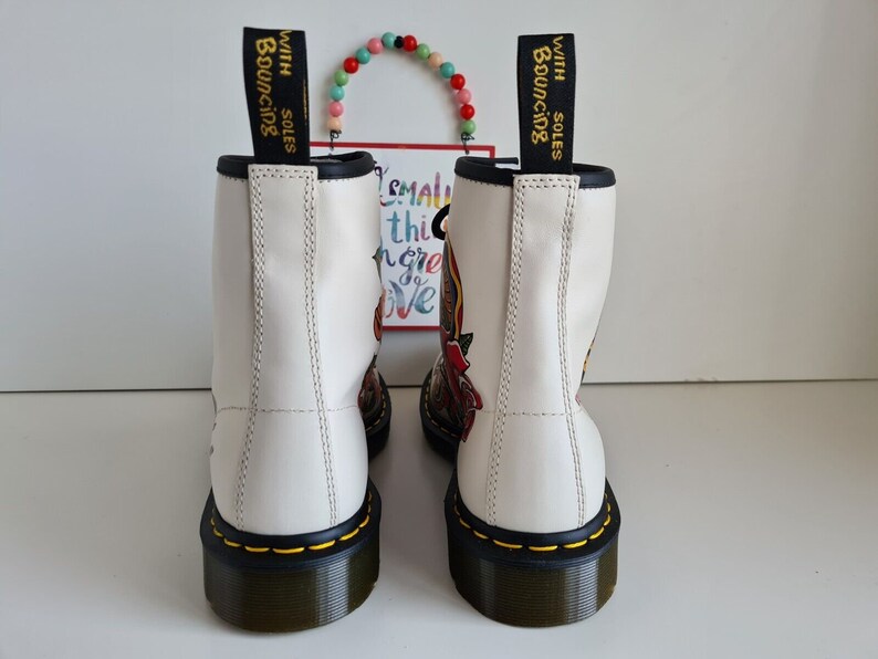 Dr Martens X Grez 1460 Backhand Tattoo White Leather 8 Hole Boots UK8 ...