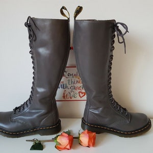 Dr Doc Martens 20 Holes 1b60 Tall Knee High Zip Grey Boots UK 5 EU 38 ...