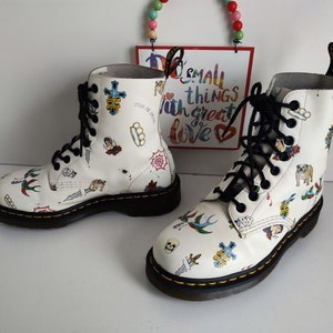 Dr. Martens 1460 Tattoo Boots, White Skull Design (UK 4 / US 6) - Etsy