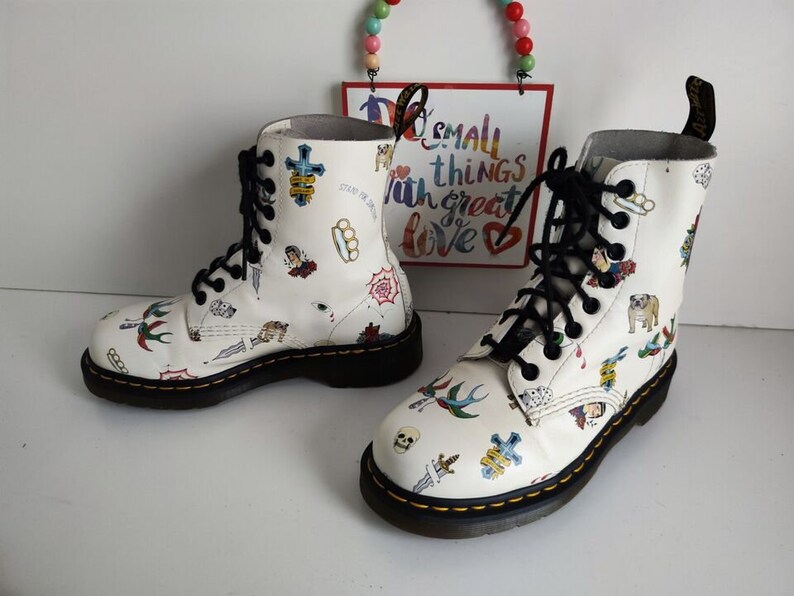 Dr. Martens 1460 Tattoo Boots, White Skull Design (UK 4 / US 6) - Etsy