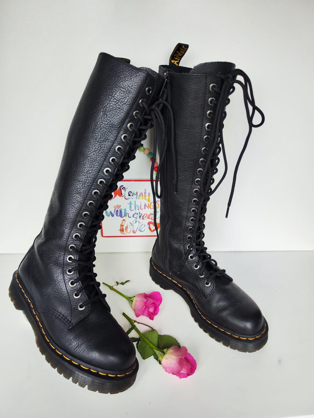Dr Doc Martens Bex 20 Holes 1b60 Tall Knee High Zip Black Boots UK6.5 EU40 US8.5 - Etsy