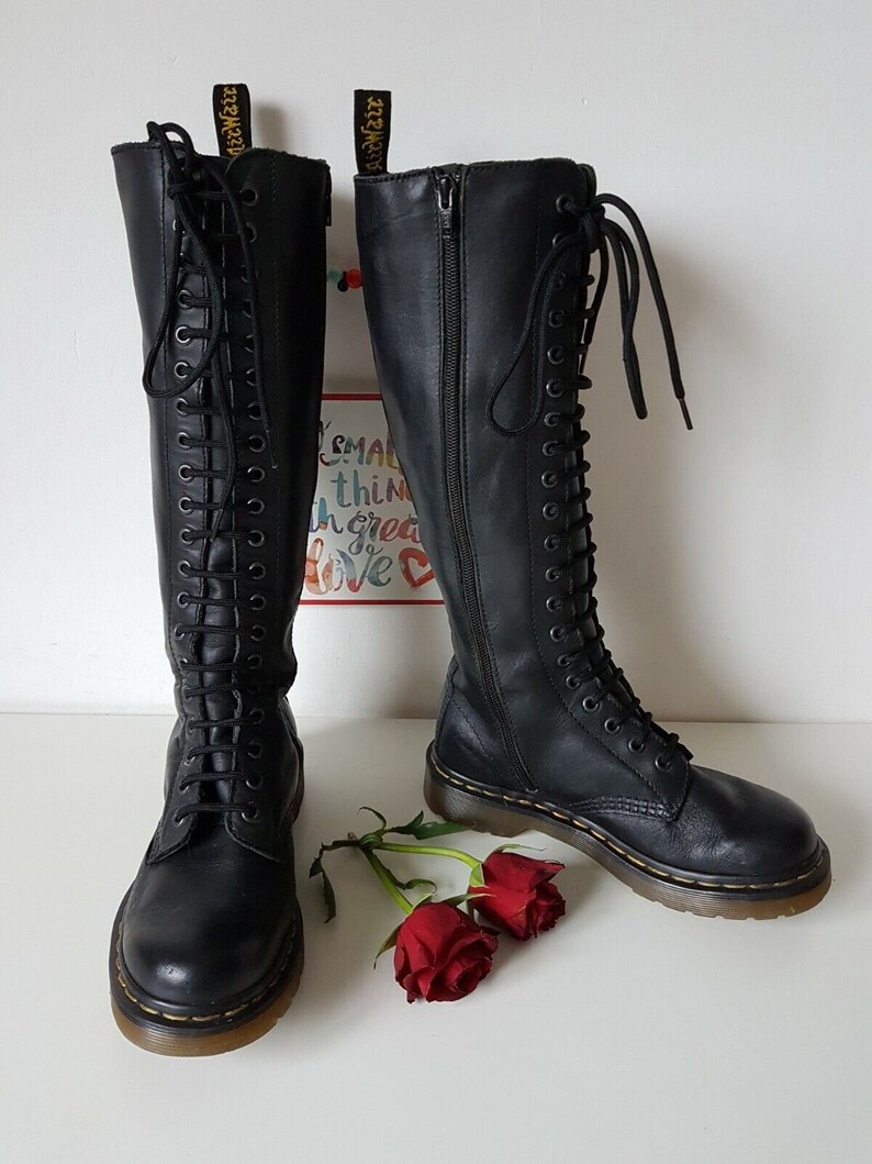 Dr Doc Martens 20 Eye Hole 1b60 Tall Knee High Black Zip Boots UK 3 EU 36 US 5 - Etsy