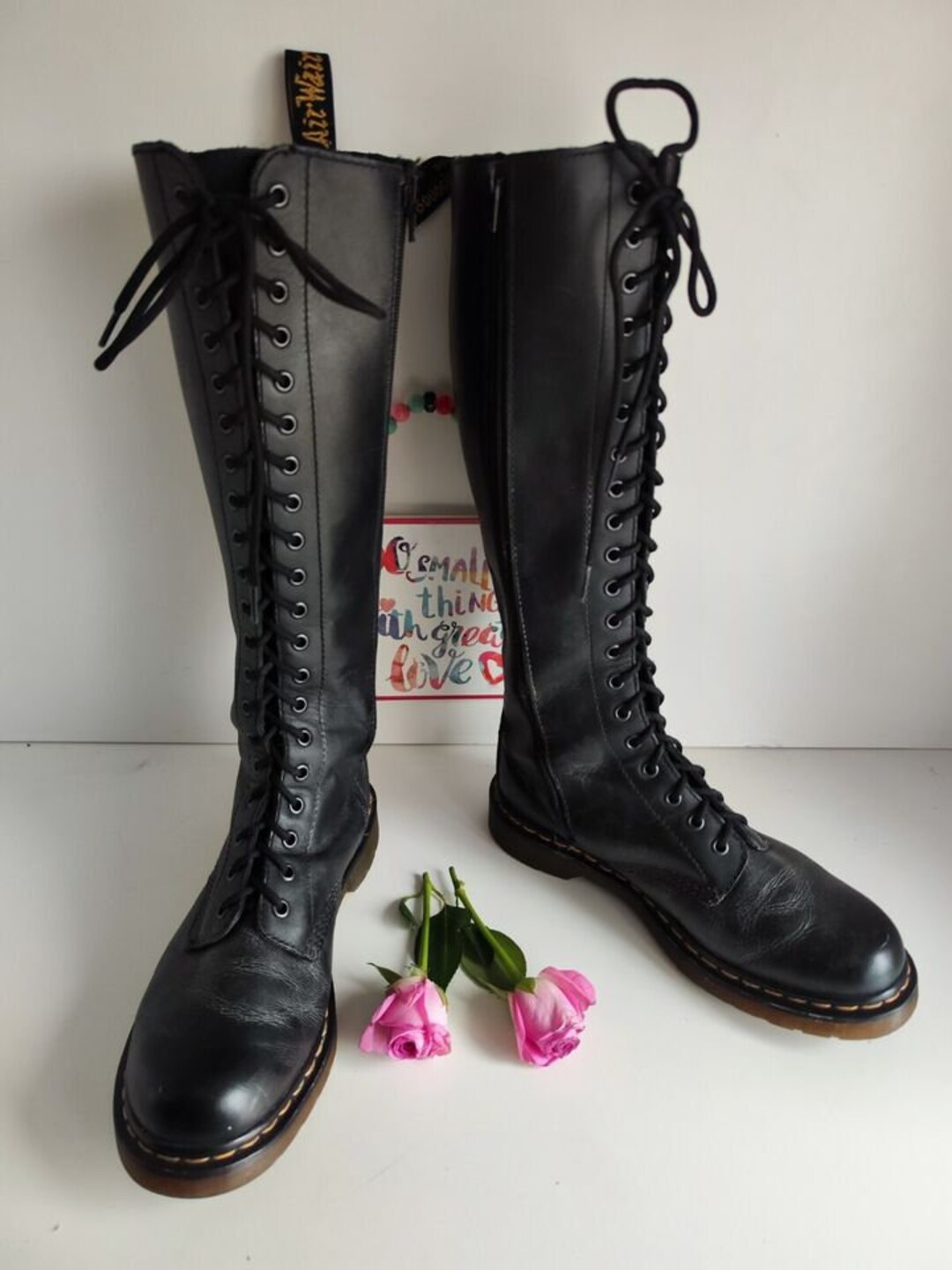 Dr Martens 20 Hole 1b60 Zip Black Leather Boots Tall Knee High UK7 EU41 US9 - Etsy