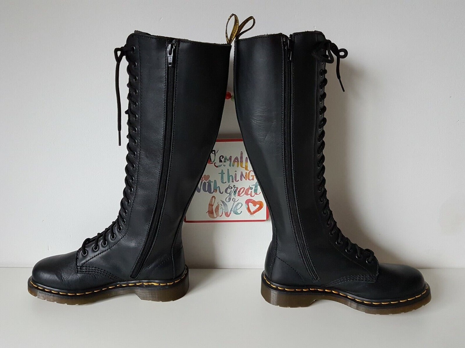 Dr Doc Martens 20 Eye Hole 1b60 Tall Knee High Black Zip Boots UK 3 EU 36 US 5 - Etsy