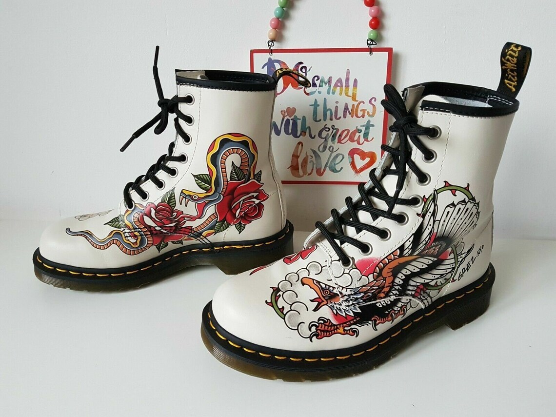 Brand New Dr Martens X Grez 1460 Backhand Tattoo White Leather 8 Hole ...