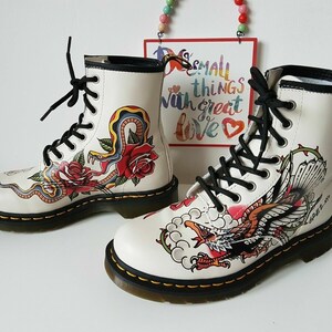 Brand New Dr Martens X Grez 1460 Backhand Tattoo White Leather 8 Hole ...
