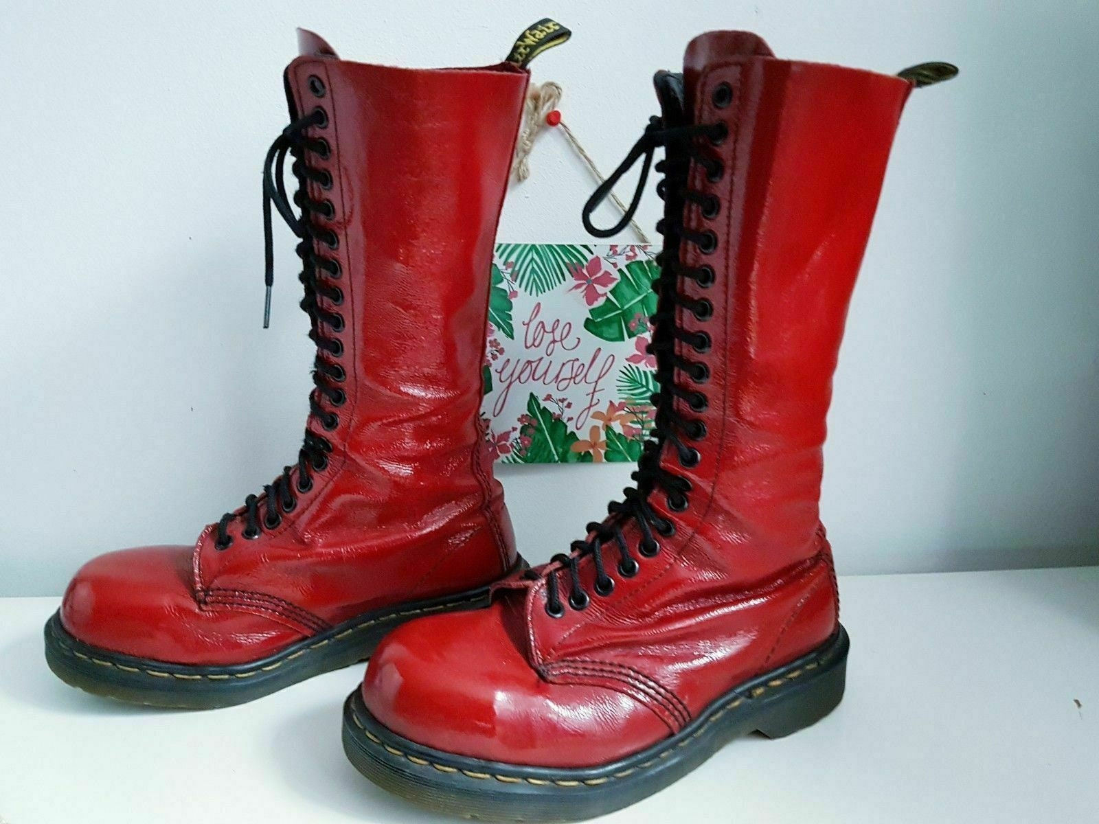 Dr Martens 20 Hole Patent Cherry Red Oxblood Tall England Vintage UK 4 ...
