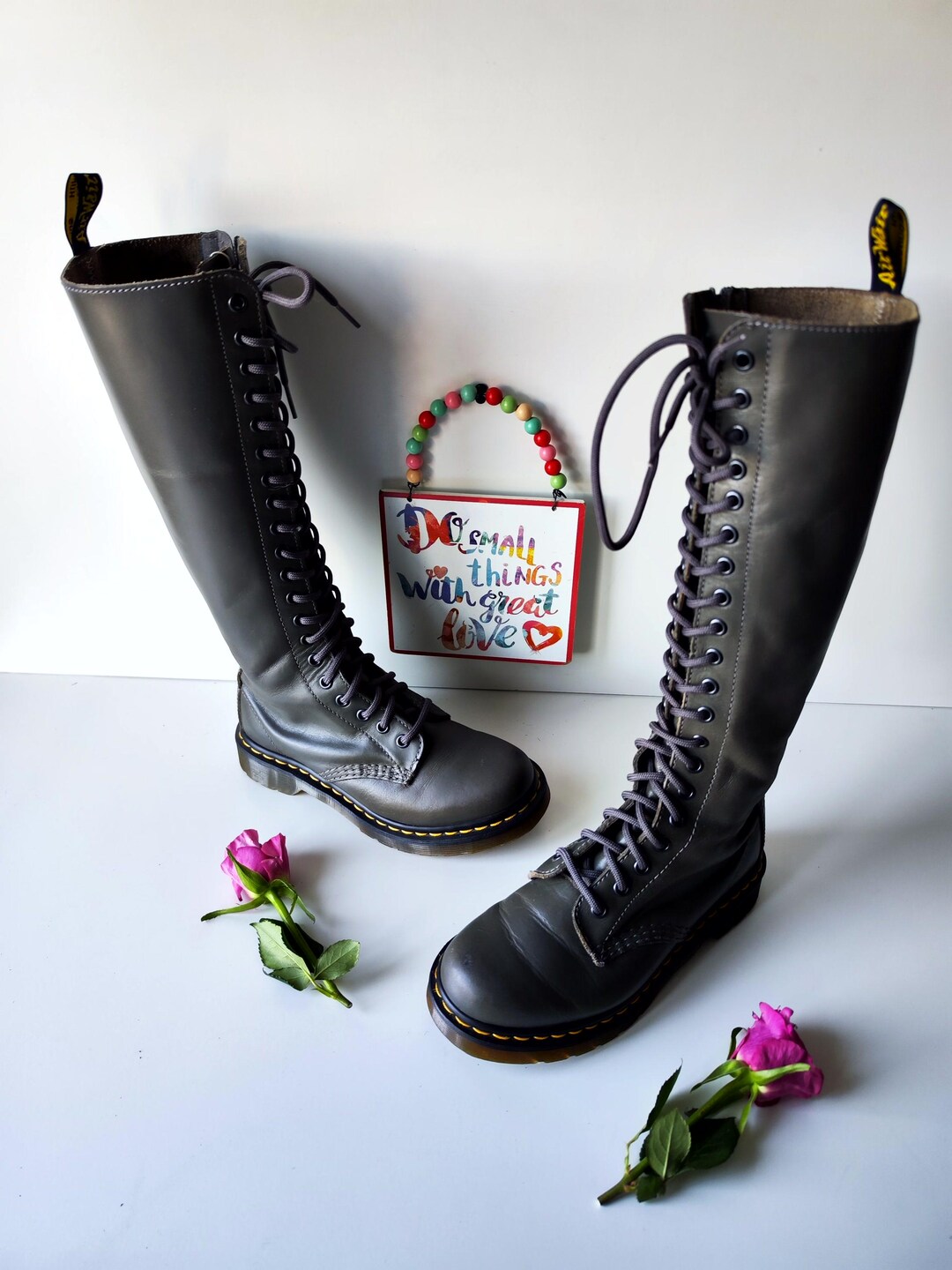 Dr Doc Martens 20 Eye Hole 1b60 Tall Knee High Grey Zip Boots UK 3 EU 36 US 5 - Etsy