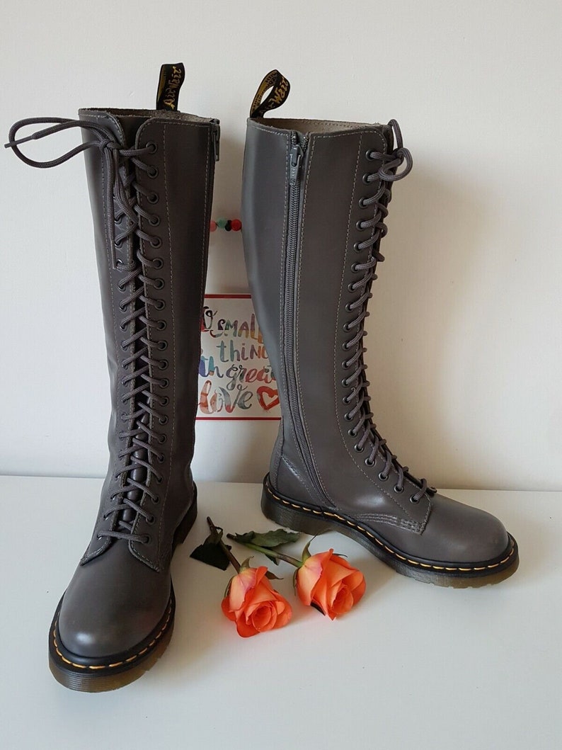 Dr. Martens 1B60 Grey Leather Knee High Boots, UK 5 - Etsy
