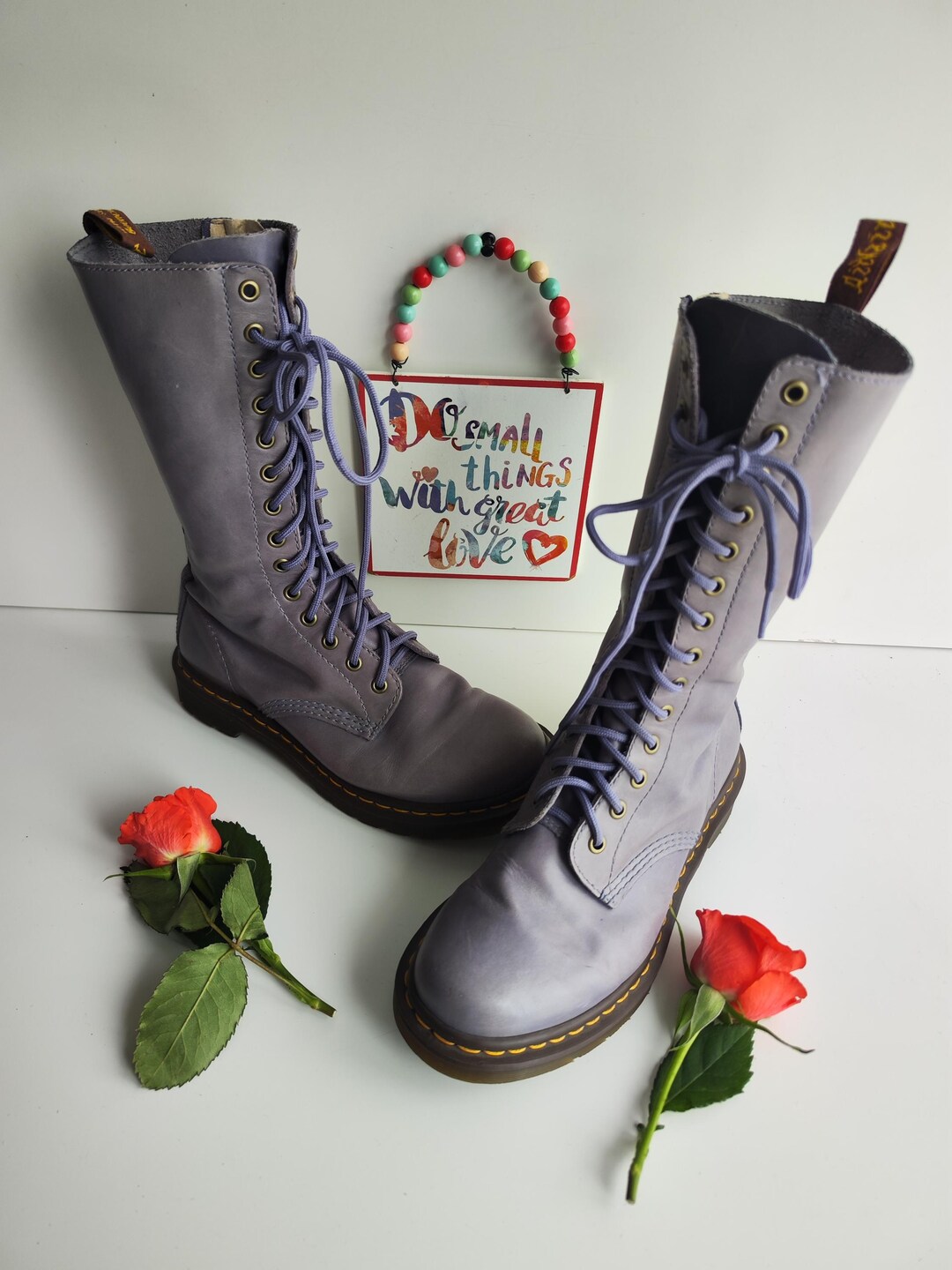 Dr Doc Martens 1b99 14 Eye Mid Calf Grey Combat Punk Boots UK6 EU39 US8 ...
