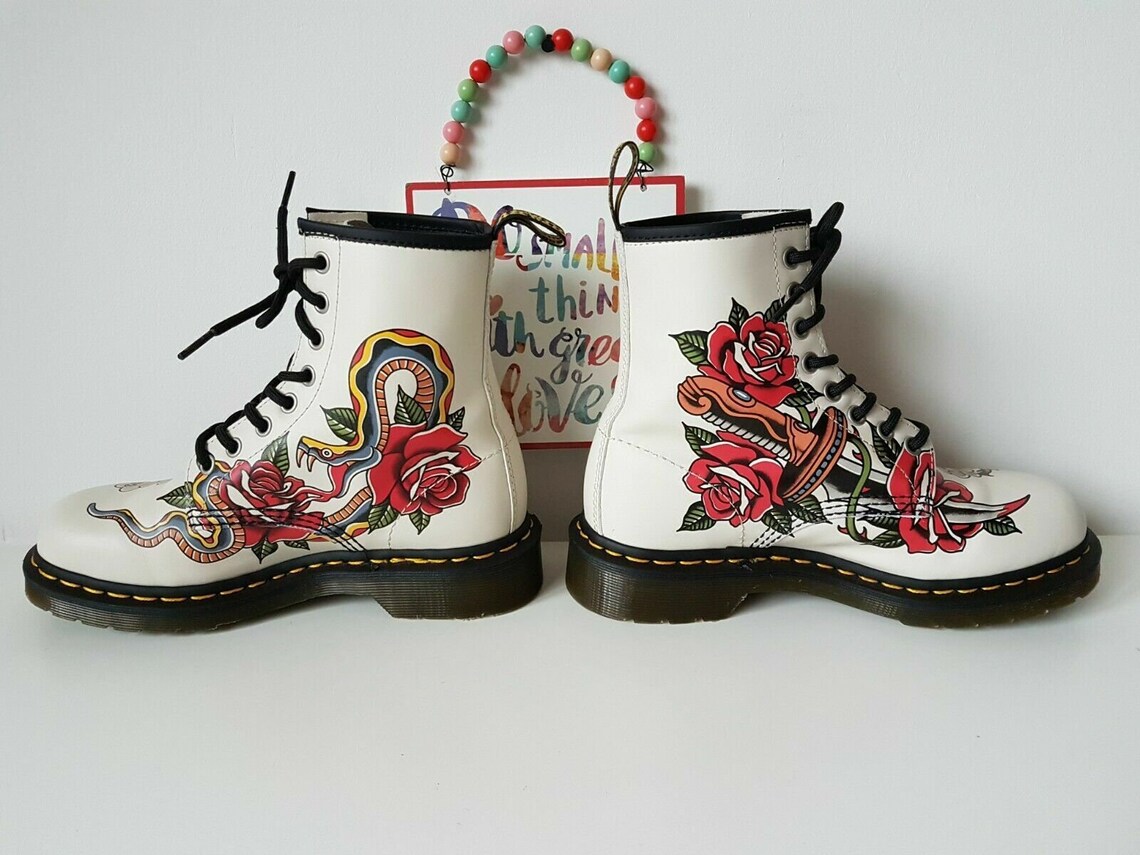 Brand New Dr Martens X Grez 1460 Backhand Tattoo White Leather 8 Hole ...