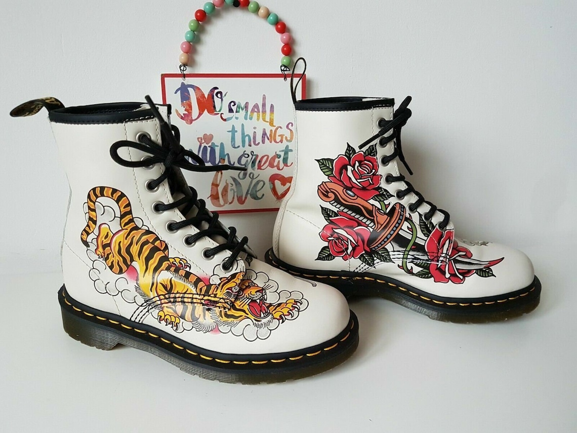 Brand New Dr Martens X Grez 1460 Backhand Tattoo White Leather 8 Hole ...