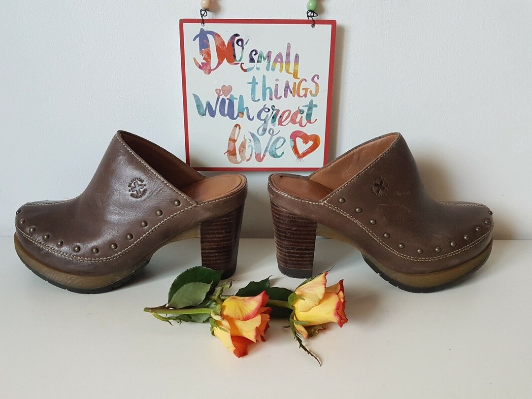 Dr Doc Martens Mule Slip on Clogs Studded Brown Leather Heel UK 4 EU 37 ...