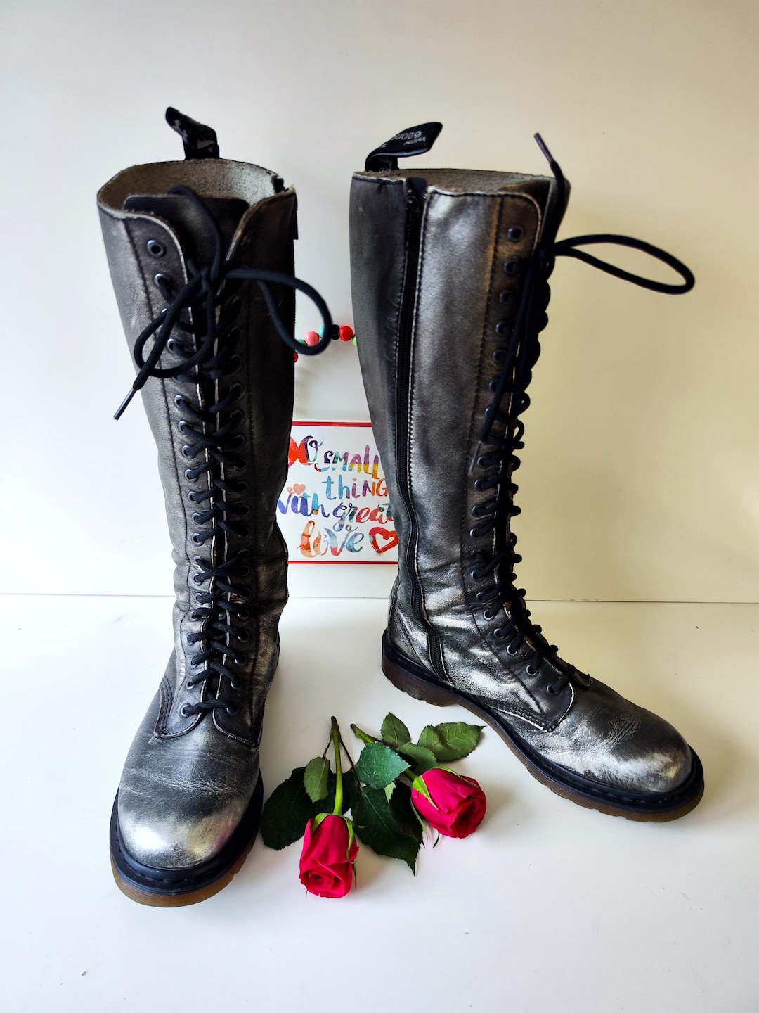 Dr Doc Martens Zip 20 Hole Silver 1B60 Knee High Tall Boots UK6 EU39 ...