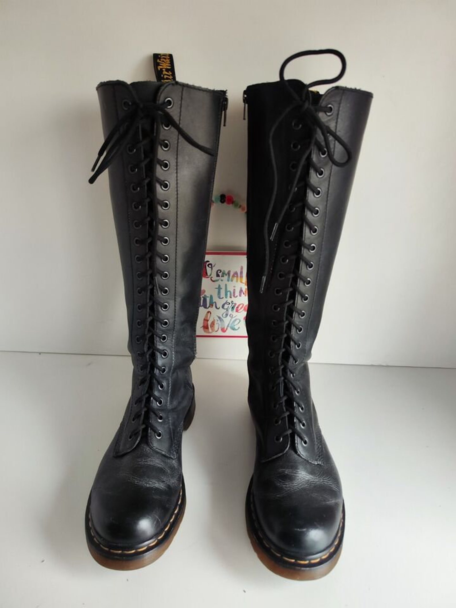 Dr Martens 20 Hole 1b60 Zip Black Leather Boots Tall Knee High UK7 EU41 US9 - Etsy