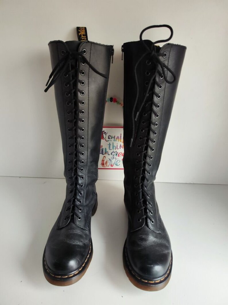 Dr Martens 20 Hole 1b60 Zip Black Leather Boots Tall Knee High UK7 EU41 US9 - Etsy