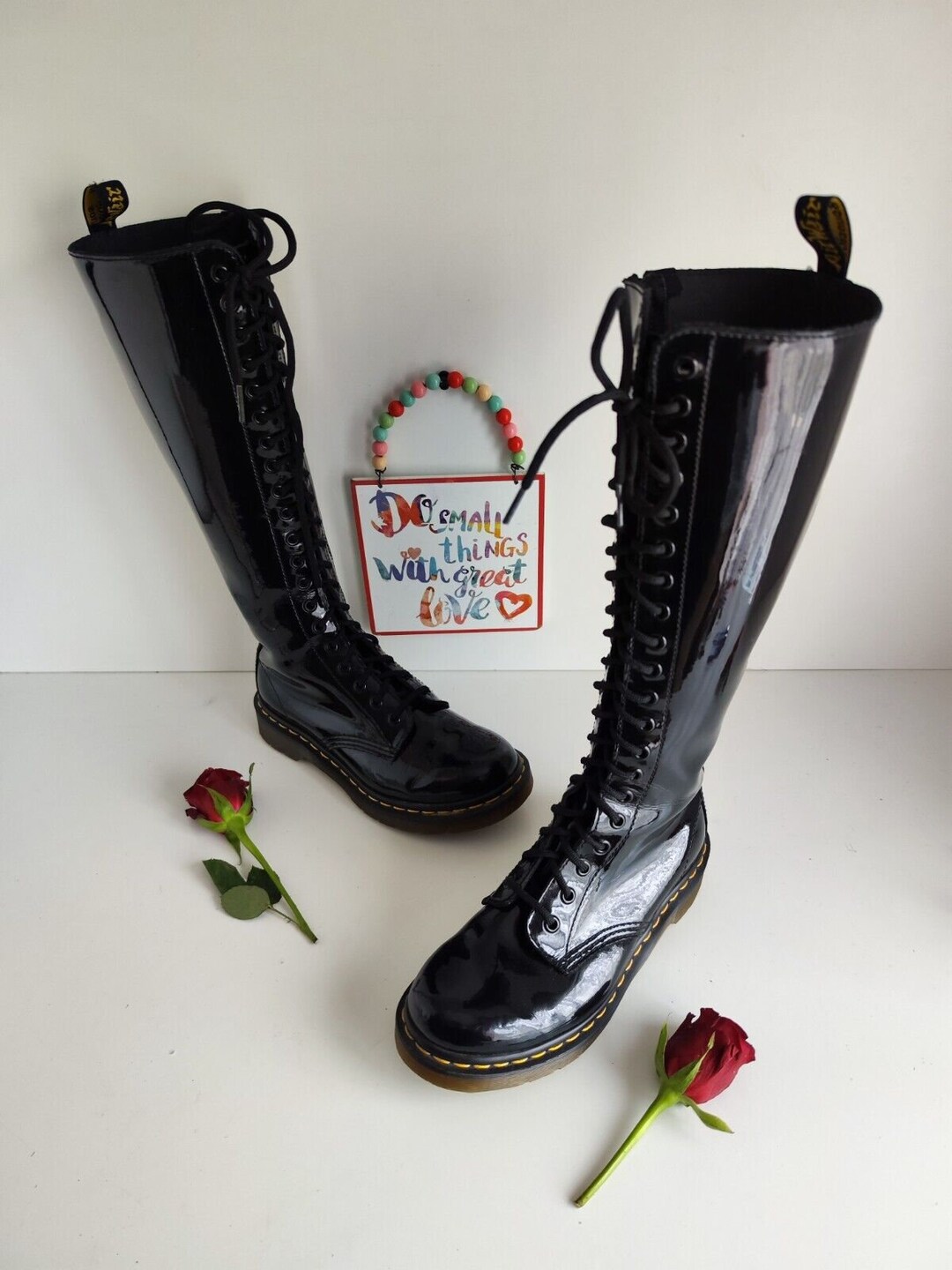 Dr Martens 20 Hole 1b60 Patent Tall Knee High Black Zip Boots UK 4 EU 37 US 6 - Etsy