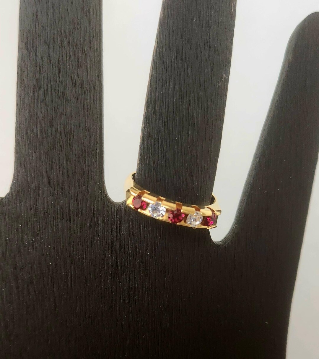 Vintage 14K Gold Channel Set Cubic Zirconia and Faux Ruby Ring - Etsy
