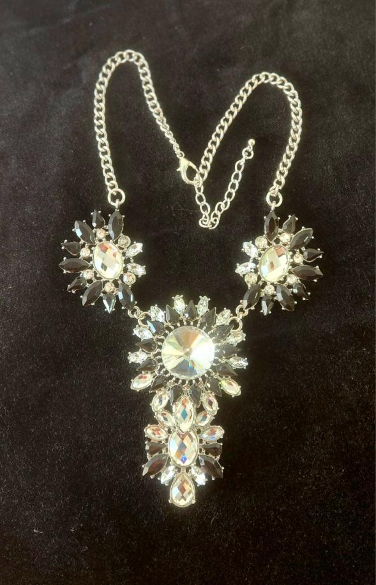 Vintage Black and Icy Clear Rhinestone Bib Necklace - Etsy