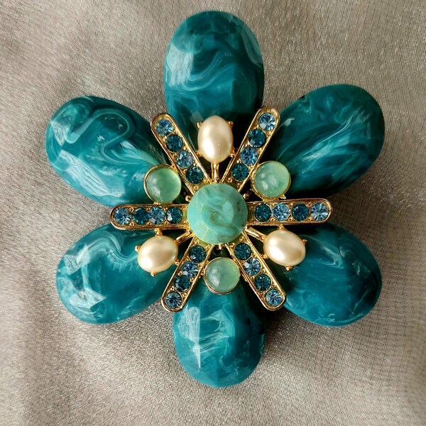 Teal Flower Brooch - Etsy